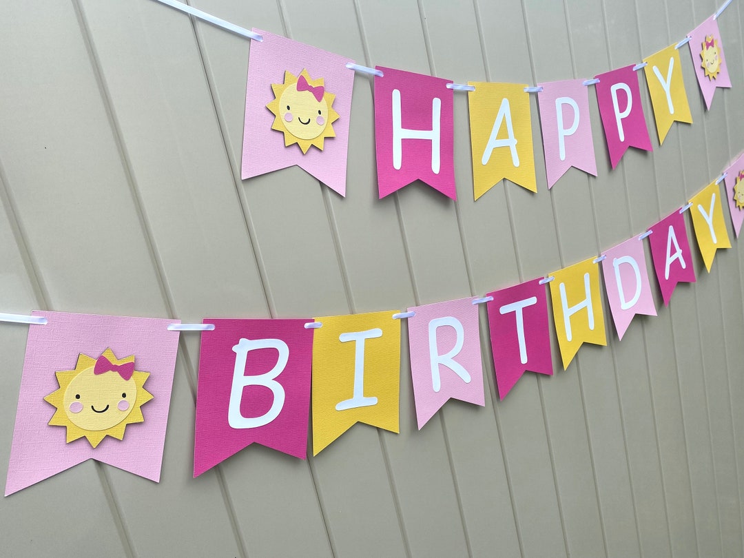 Sunshine Banner, Happy Birthday Banner, Pink and Yellow Sunshine Party ...