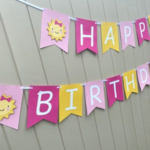 Sunshine Banner, Happy Birthday Banner, Pink and Yellow Sunshine Party ...