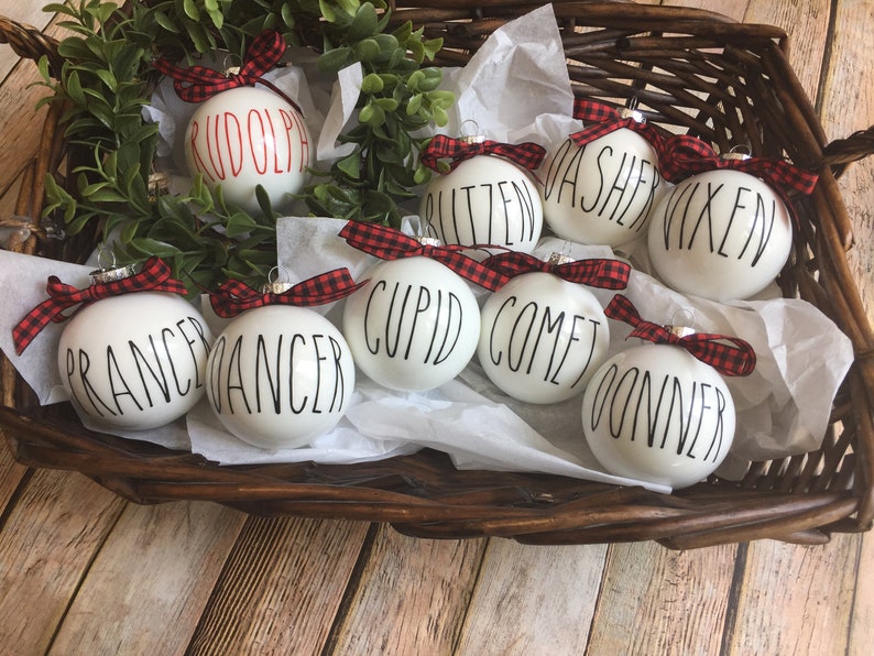 Rae Dunn Inspired Reindeer Name Ornaments Farmhouse - Etsy