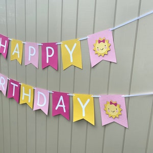Sunshine Banner, Happy Birthday Banner, Pink and Yellow Sunshine Party ...