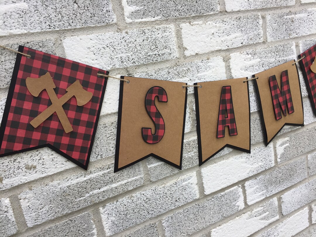 Lumberjack Banner, Name Banner, Buffalo Plaid Banner, Rustic Birthday ...