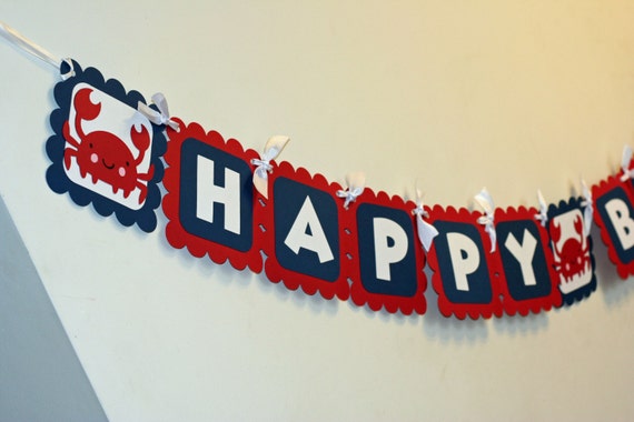 Nautical Crab Happy Birthday Banner Under the Sea Birthday | Etsy