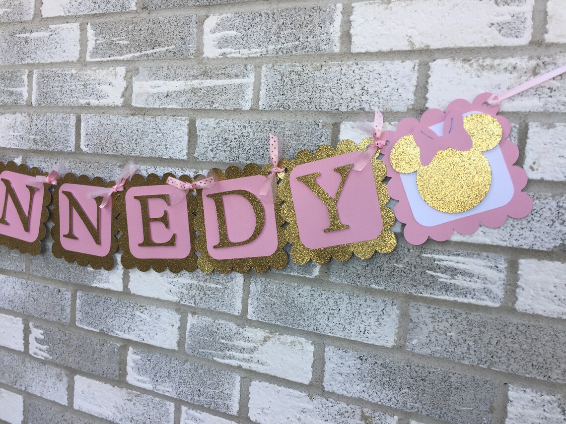 Pink and Gold Minnie Banner Minnie Mouse Name Banner Minnie | Etsy