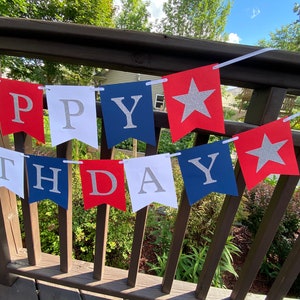 Red White and Blue Birthday Banner, Patriotic Birthday, Fourth of July ...