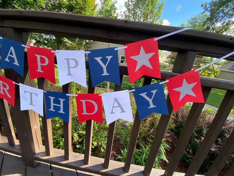 Red White and Blue Birthday Banner Patriotic Birthday Fourth - Etsy
