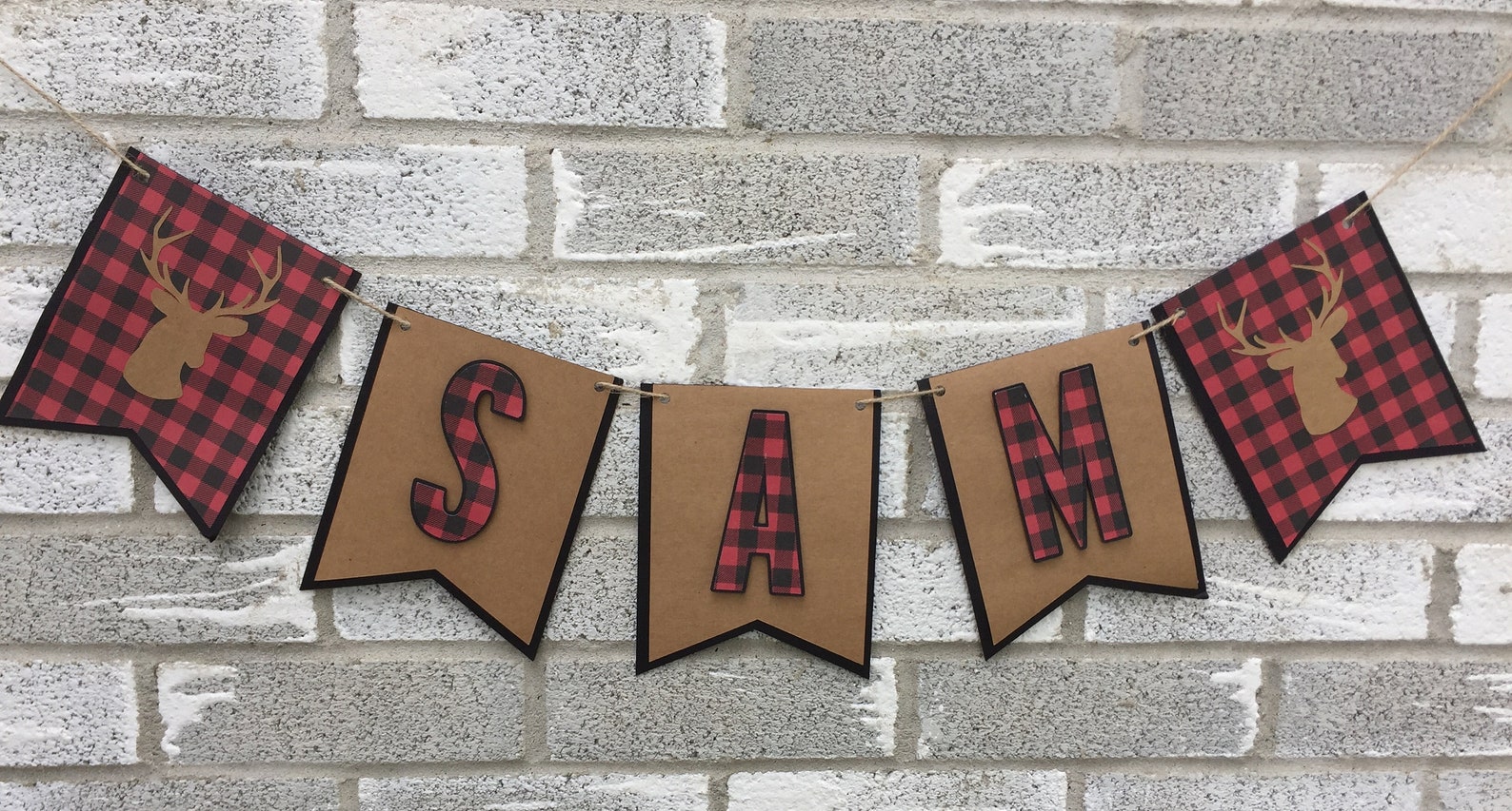 Rustic Deer Banner Name Banner Buffalo Plaid Banner Rustic | Etsy