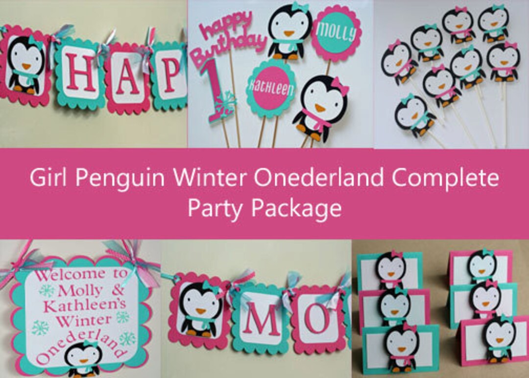 Penguin Complete Birthday Party Package Girl Penguin - Etsy