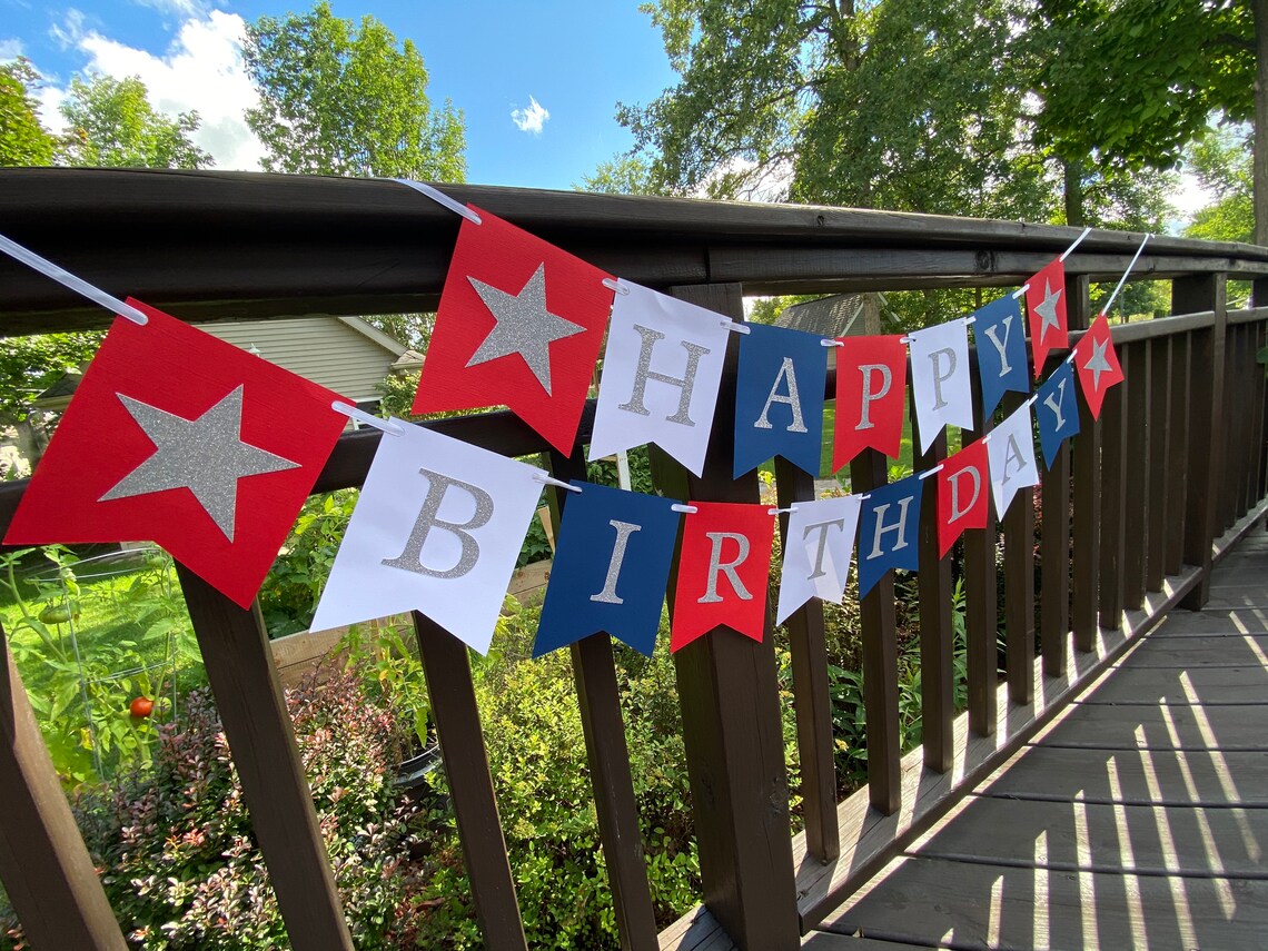 Red White and Blue Birthday Banner, Patriotic Birthday, Fourth of July ...