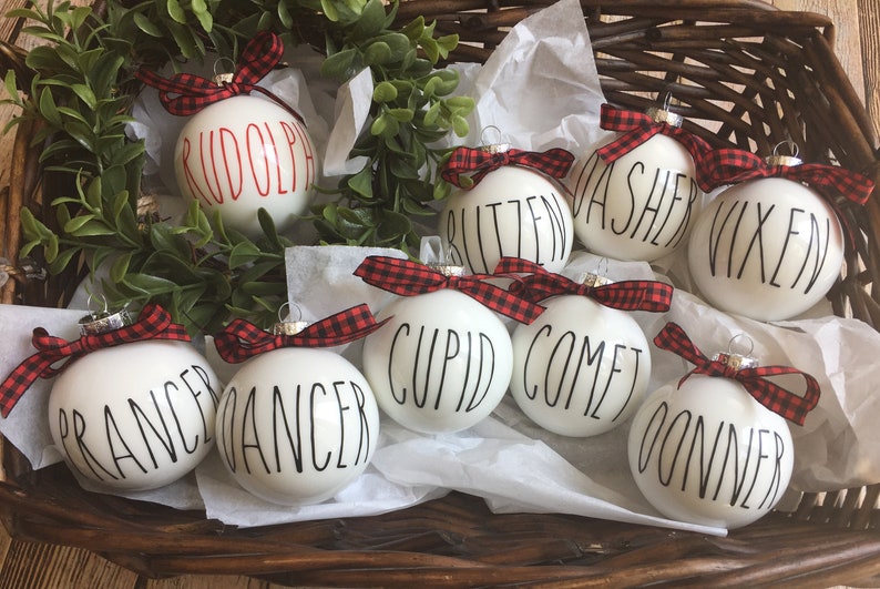 Rae Dunn Inspired Reindeer Name Ornaments Farmhouse - Etsy