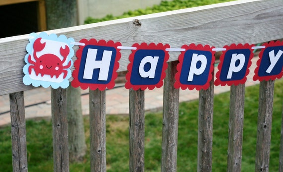 Nautical Happy Birthday Banner, Under the Sea Birthday, Crab Sailboat ...