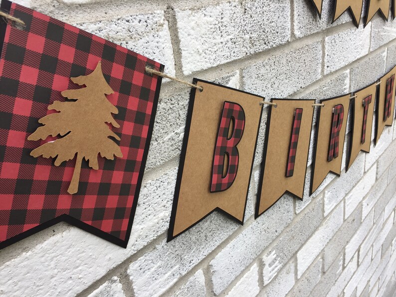 Woodland Banner Birthday Banner Buffalo Plaid Banner Rustic | Etsy