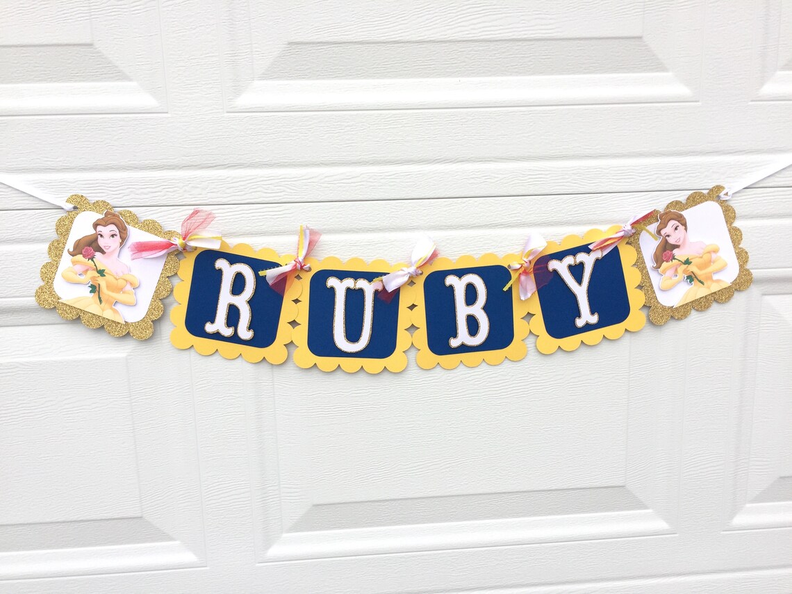 Belle Name Banner Beauty and the Beast Banner Belle Birthday - Etsy