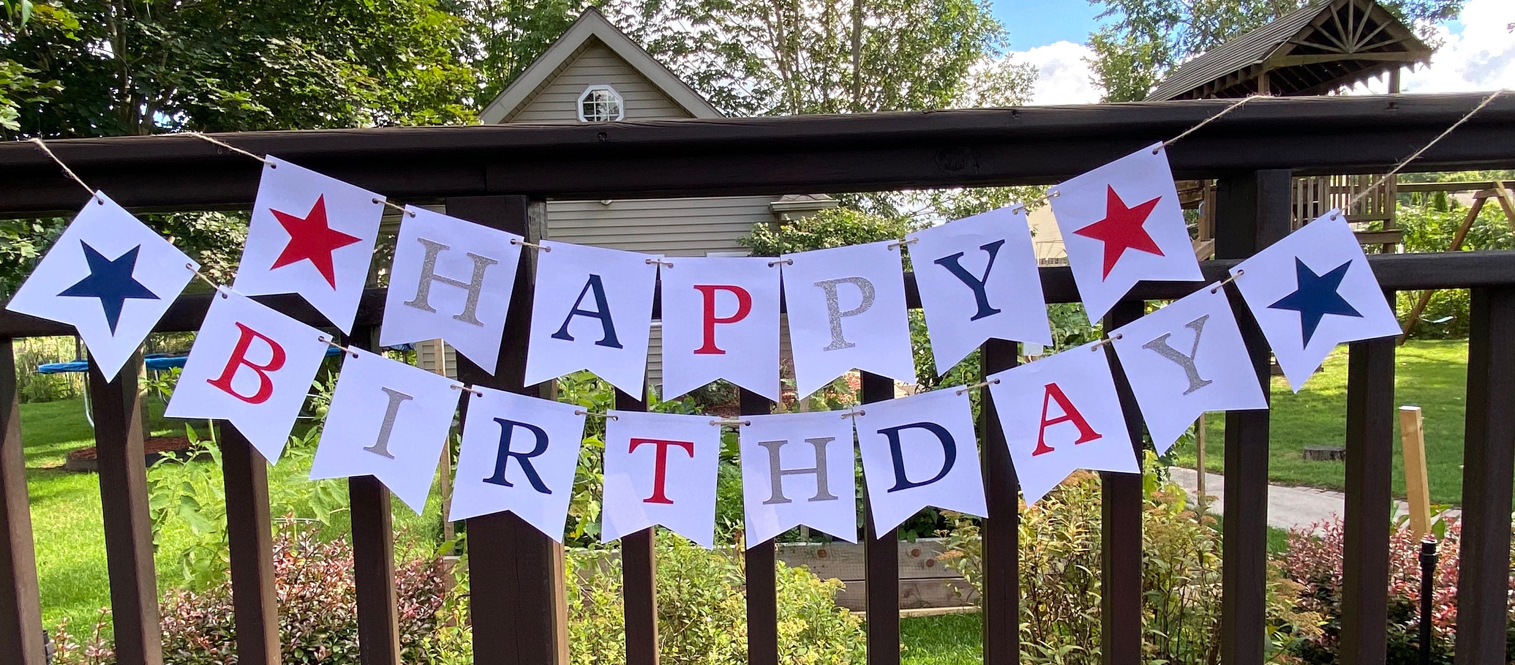 Red White and Blue Birthday Banner, Patriotic Birthday, Fourth of July ...