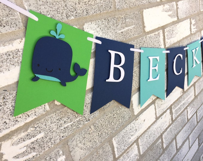 Whale Name Banner, Whale Banner, Whale First Birthday, Under the Sea ...
