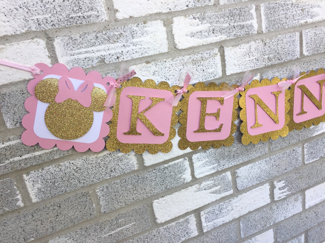 Pink and Gold Minnie Banner, Minnie Mouse Name Banner, Minnie First ...