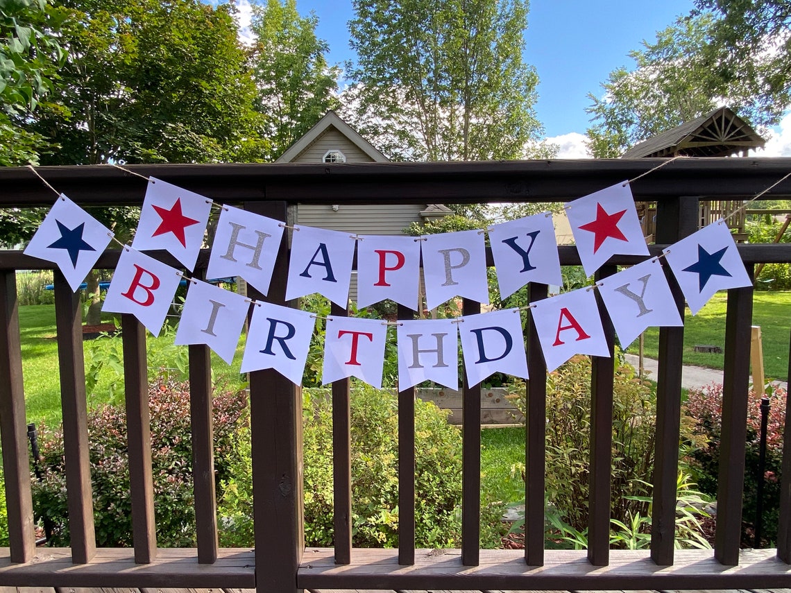 Red White and Blue Birthday Banner, Patriotic Birthday, Fourth of July ...