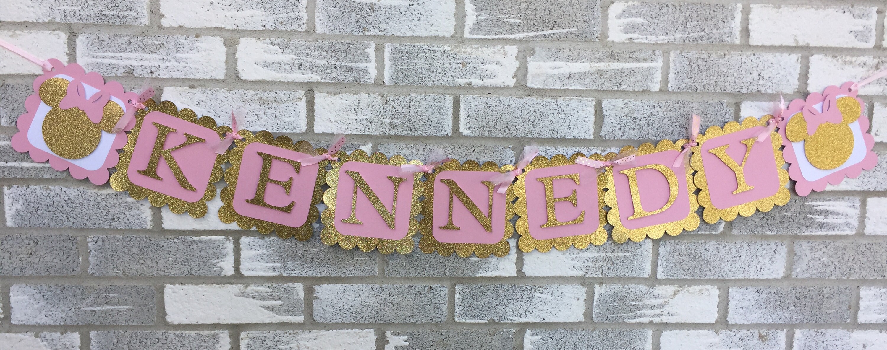 Pink and Gold Minnie Banner Minnie Mouse Name Banner Minnie | Etsy
