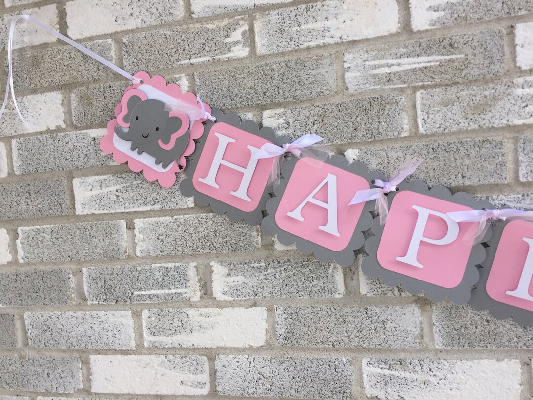 Elephant Banner Pink and Grey Elephant Decorations Elephant - Etsy