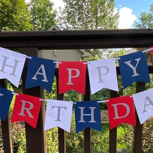 Red White and Blue Birthday Banner, Patriotic Birthday, Fourth of July ...