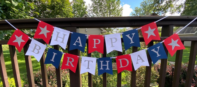 Red White and Blue Birthday Banner Patriotic Birthday Fourth | Etsy