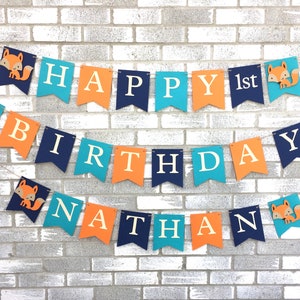 Woodland Birthday Banner, Fox Banner, Woodland Birthday Decorations ...