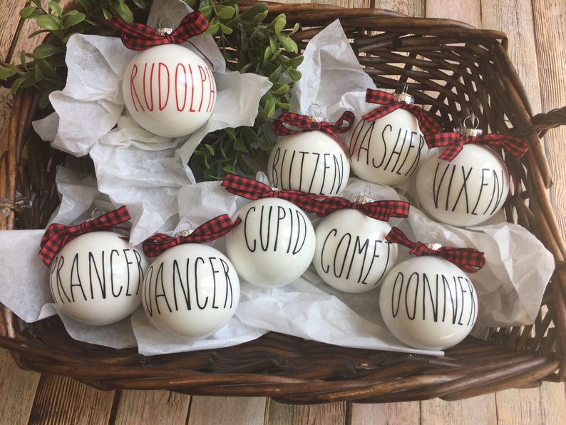 Rae Dunn Inspired Reindeer Name Ornaments Farmhouse - Etsy
