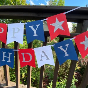 Red White and Blue Birthday Banner, Patriotic Birthday, Fourth of July ...