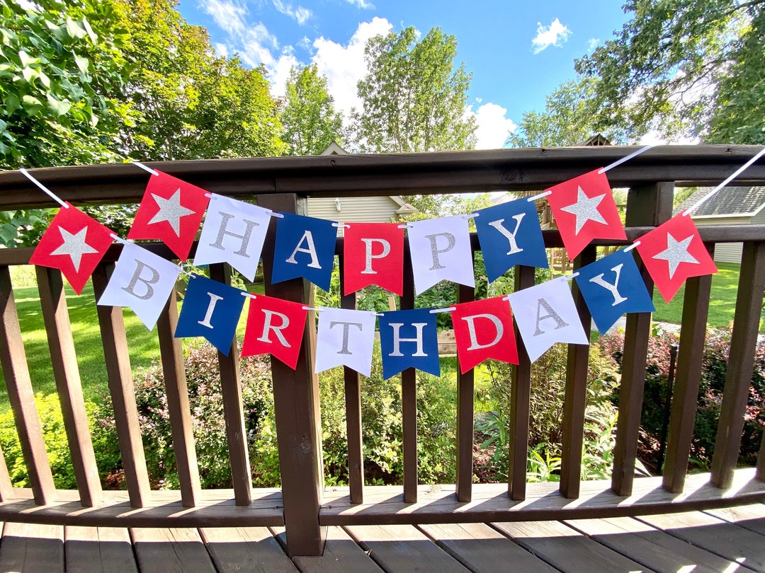 Red White and Blue Birthday Banner, Patriotic Birthday, Fourth of July ...