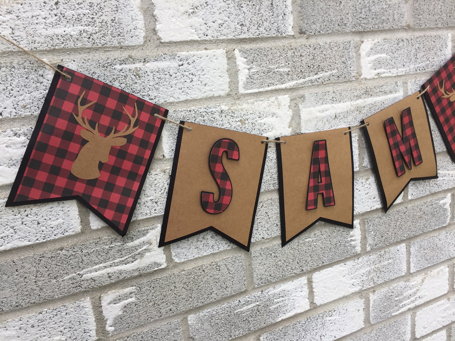 Rustic Deer Banner Name Banner Buffalo Plaid Banner Rustic | Etsy