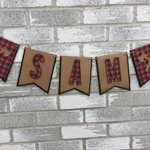 Lumberjack Banner, Name Banner, Buffalo Plaid Banner, Rustic Birthday ...