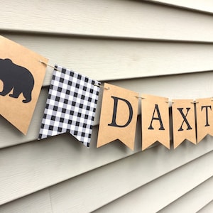 Lumberjack Banner, Name Banner, Buffalo Plaid Banner, Rustic Birthday ...