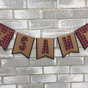 Rustic Deer Banner, Name Banner, Buffalo Plaid Banner, Rustic Birthday ...