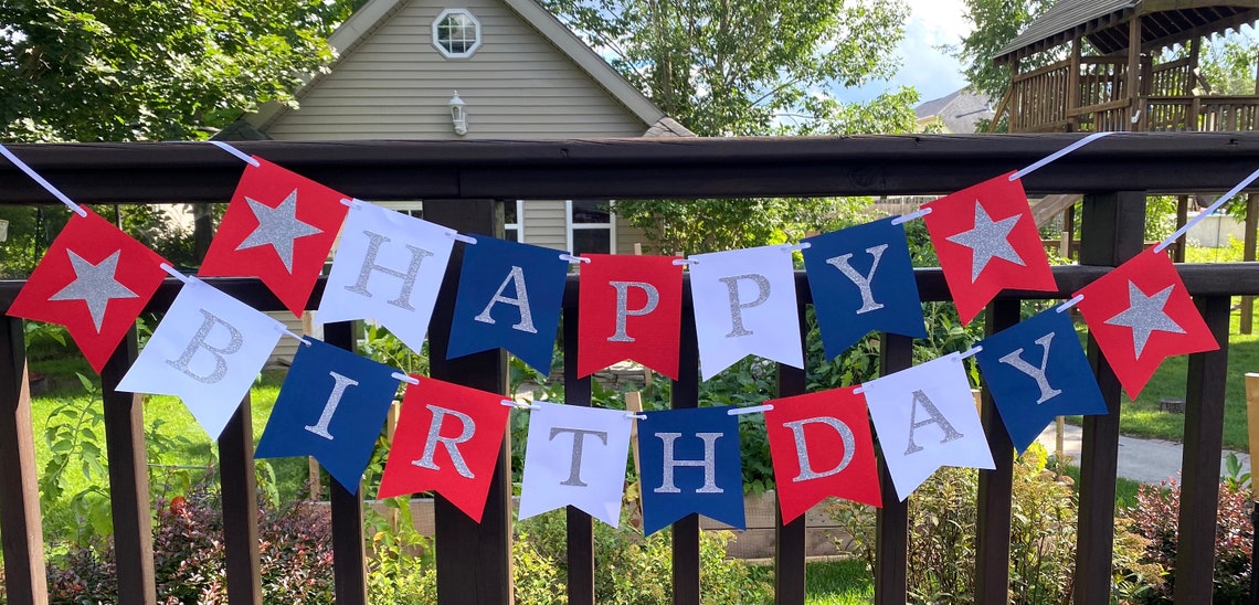 Red White and Blue Birthday Banner Patriotic Birthday Fourth | Etsy