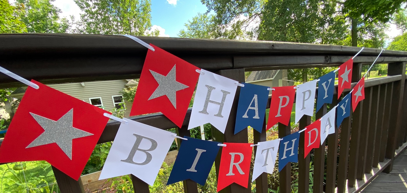 Red White and Blue Birthday Banner, Patriotic Birthday, Fourth of July ...