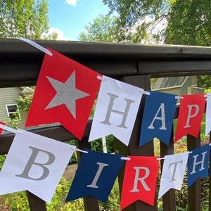 Red White and Blue Birthday Banner, Patriotic Birthday, Fourth of July ...
