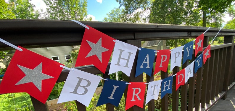 Red White and Blue Birthday Banner Patriotic Birthday Fourth | Etsy