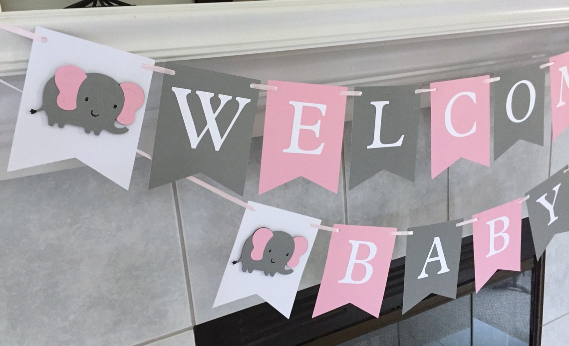 Welcome Baby Banner Elephant Banner Baby Shower Banner Pink | Etsy