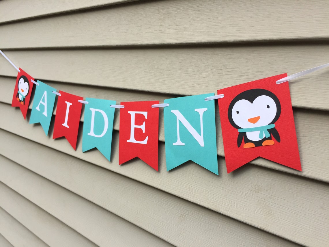 Penguin Banner Penguin Birthday Banner Penguin Name Banner - Etsy