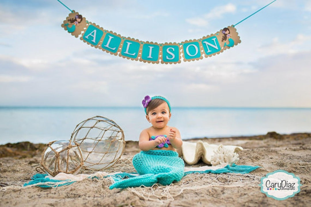 Mermaid Banner, Mermaid Name Banner, Mermaid Birthday, Aqua & Lavender ...