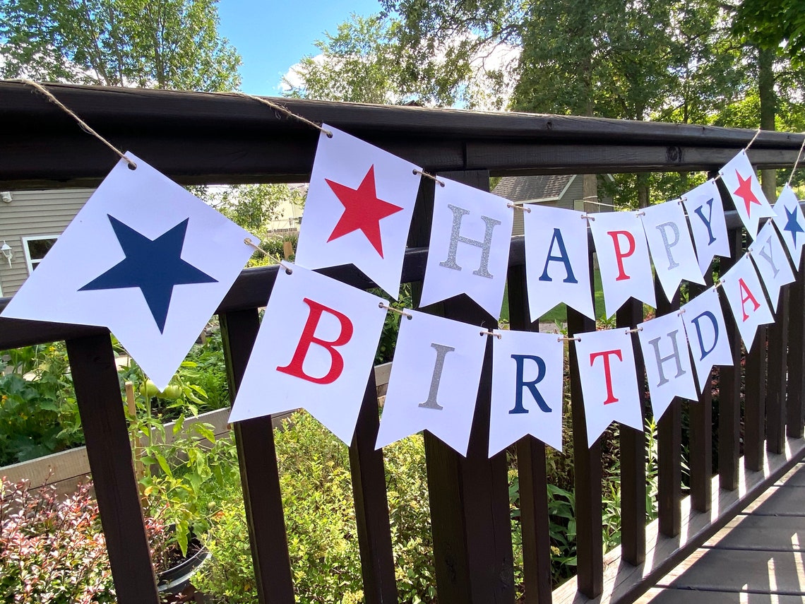 Red White and Blue Birthday Banner Patriotic Birthday Fourth | Etsy