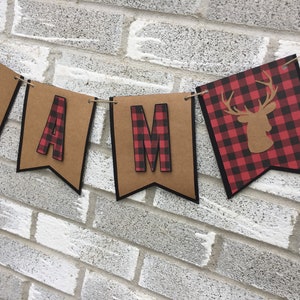 Rustic Deer Banner, Name Banner, Buffalo Plaid Banner, Rustic Birthday ...