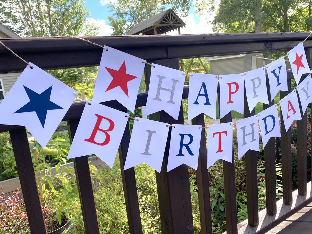 Red White and Blue Birthday Banner, Patriotic Birthday, Fourth of July ...