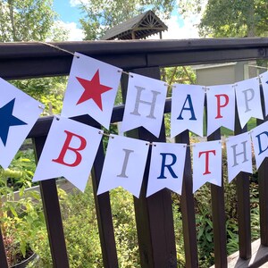 Red White and Blue Birthday Banner, Patriotic Birthday, Fourth of July ...