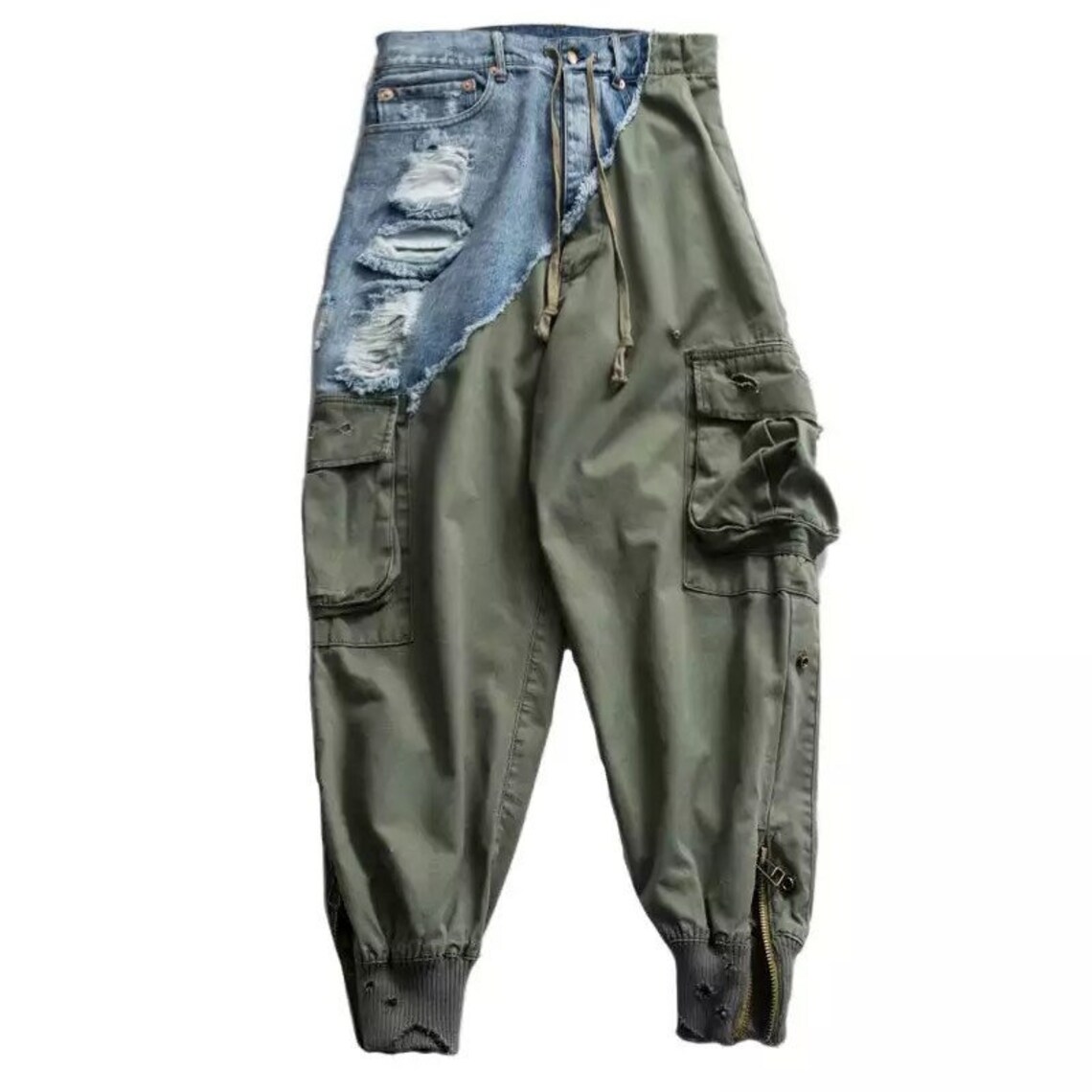 OUTLANDS Upcycled Denim Patchwork Patachute Pants handmade Design and ...