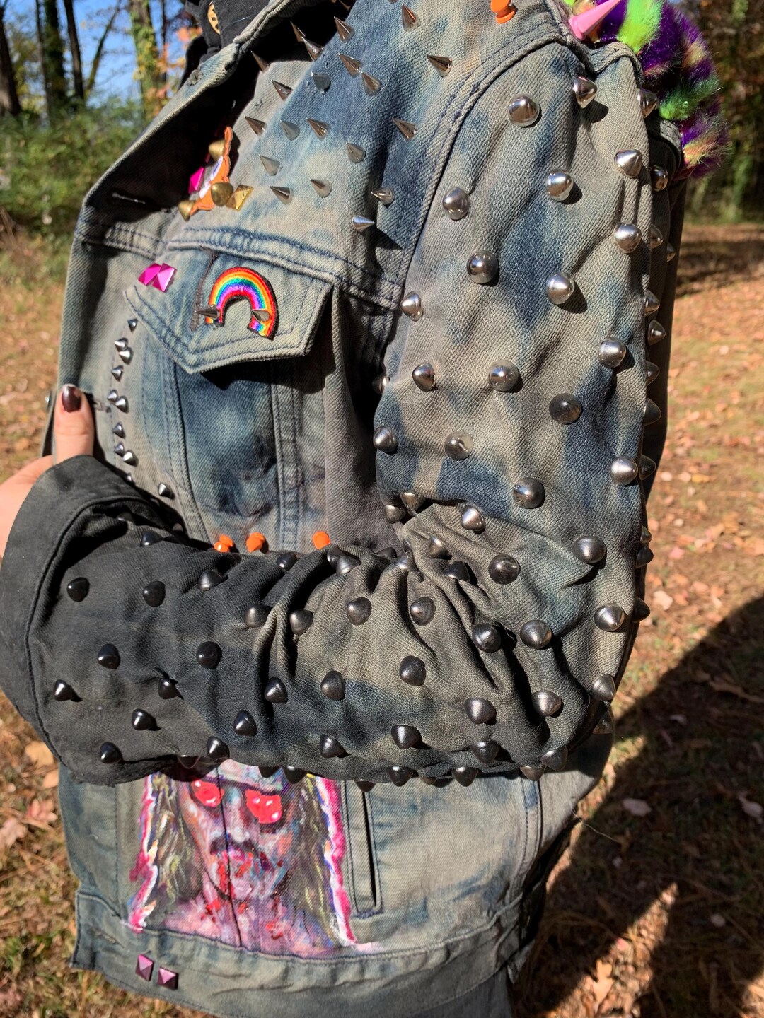 Custom Art Punk Goth Denim Jacket. A Hand-painted Spike and Studded ...