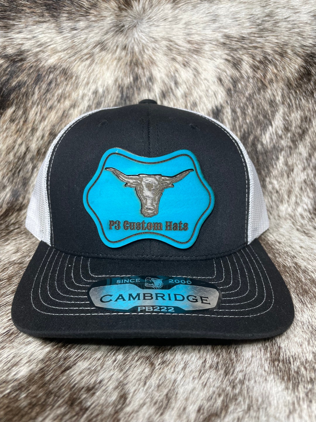 P3 Custom Hats Hair on Hide Longhorn Leather Patch Hat - Etsy