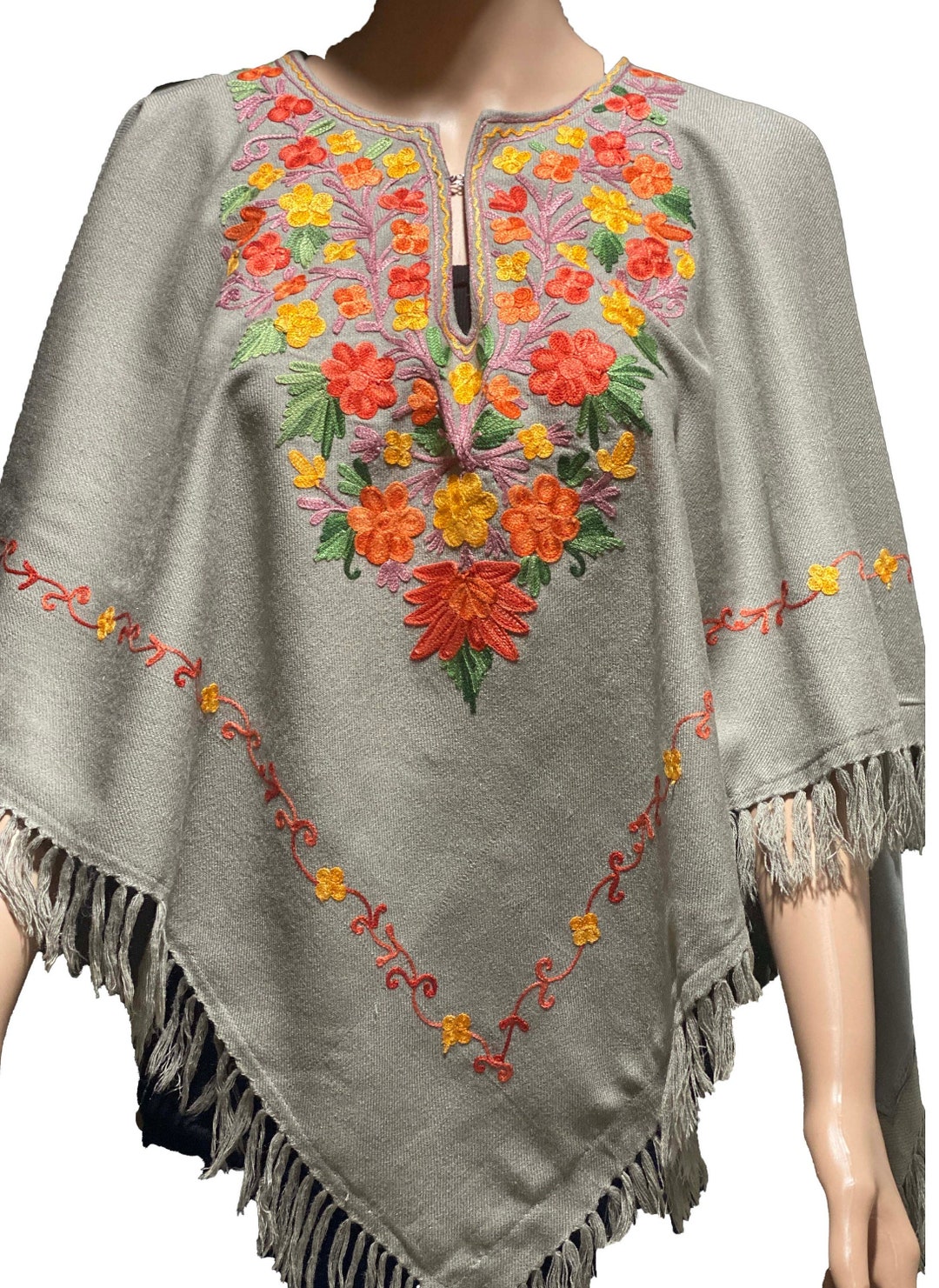 Free Size Adult Warm Poncho,kashmiri Embroidery Cape for Winter, Cozy ...
