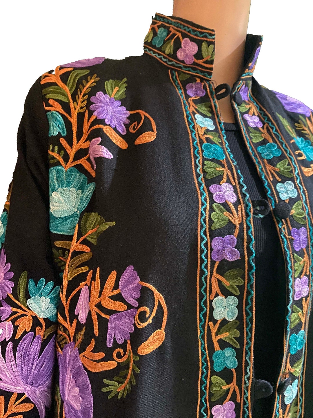 Large Fall Jacket, Kashmiri Embroidery, Long Silk Coat, Trench Coat ...