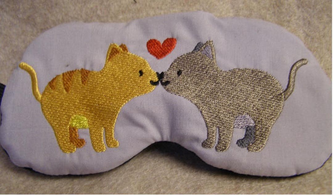 Kissing Cats Embroidered Eye Mask, Kissing Cats Embroidered Sleep Mask ...