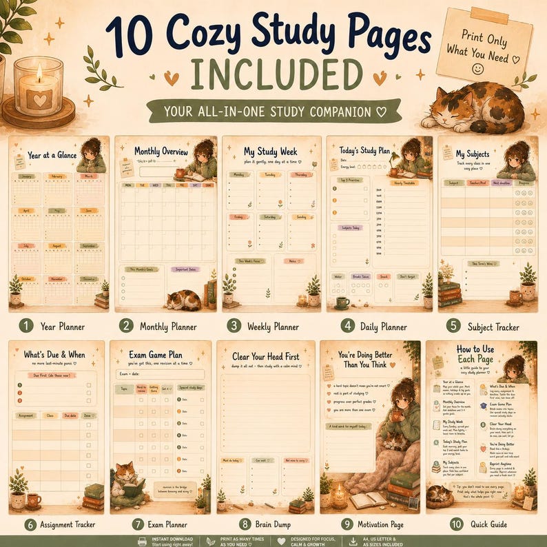 Cozy Study Planner Printable | Undated College Studentplanner | Weekly ...